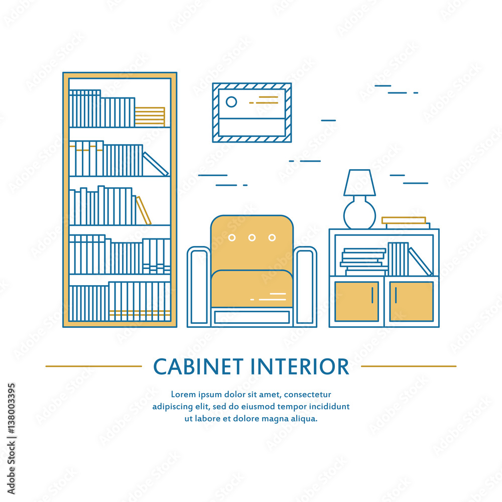 Vector cabinet interior design brochure cover in line style. Flyer home ...