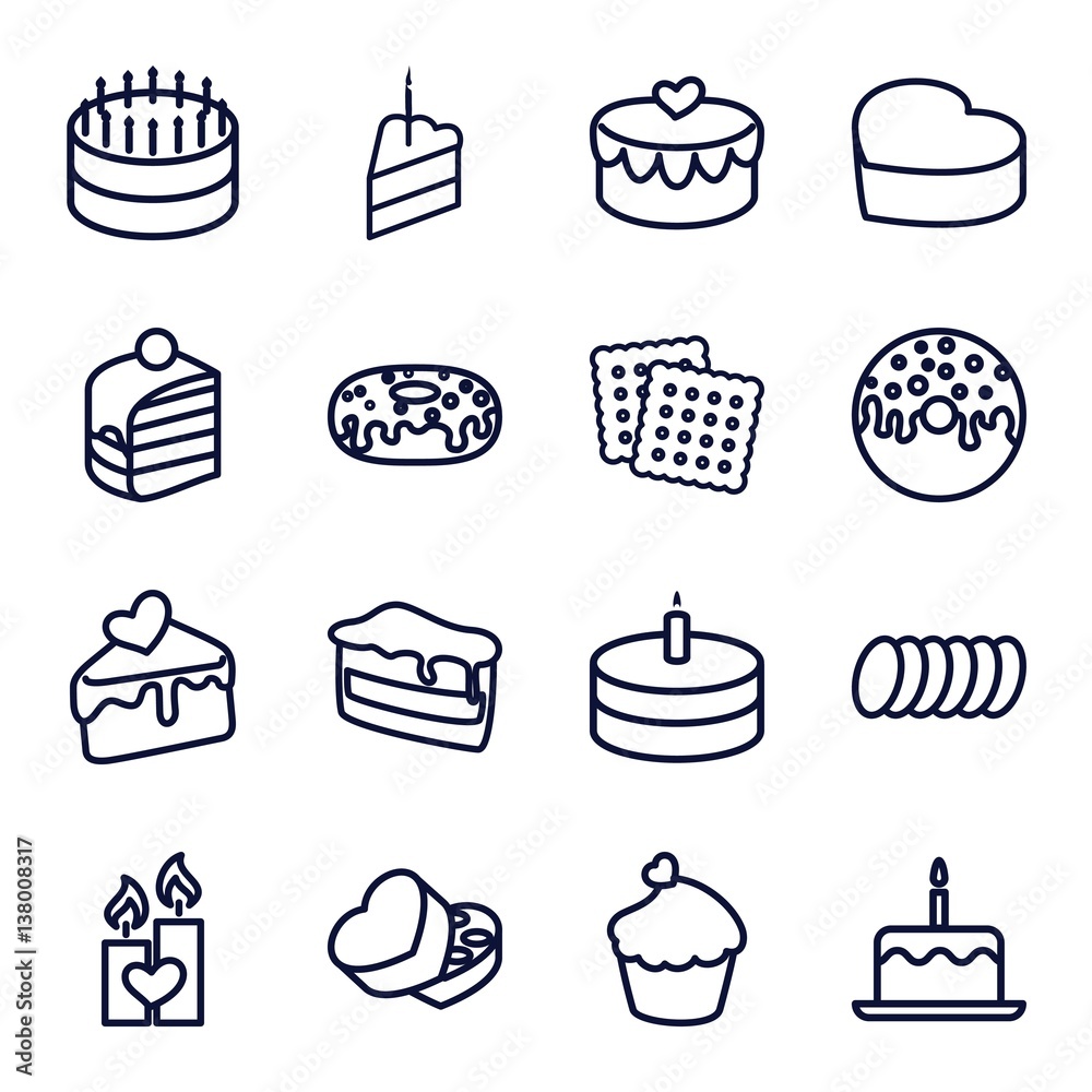 Set of 16 cake outline icons Stock Vector | Adobe Stock