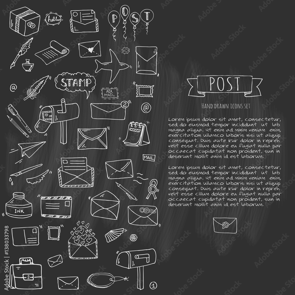 Hand drawn doodle Postal elements icon set. Vector illustration ...
