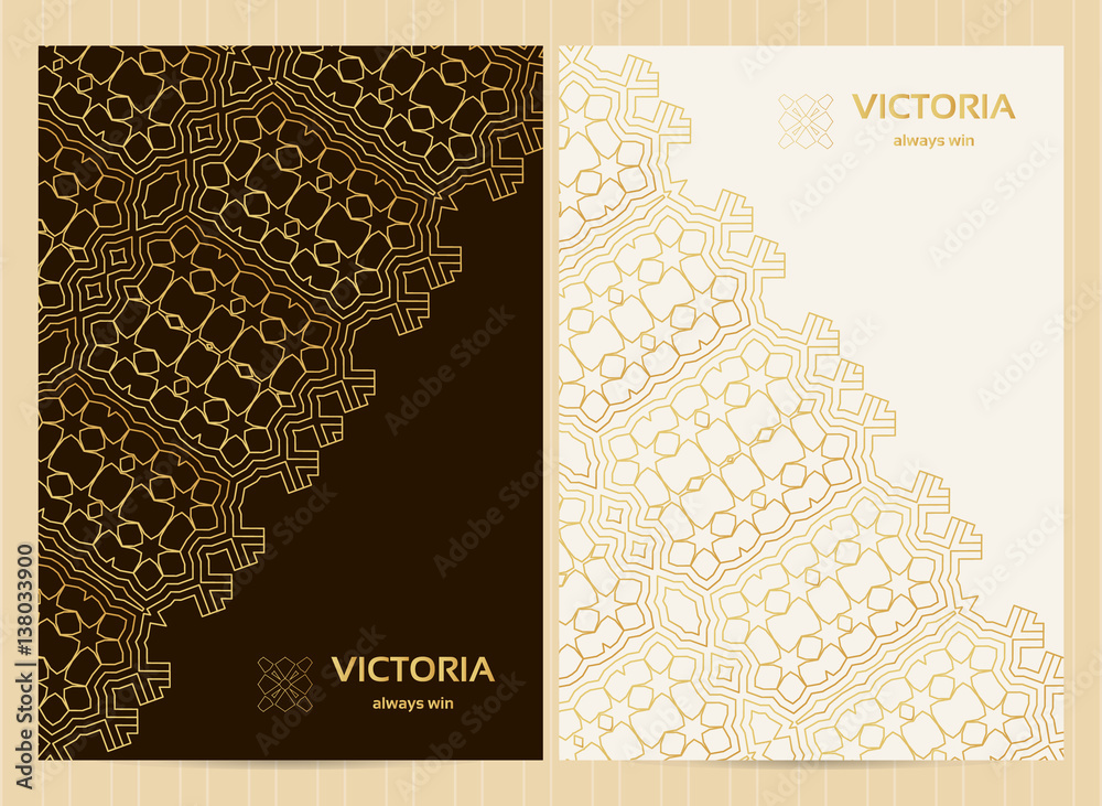A4 format cards decorated with lace pattern in golden colors.Vector ...