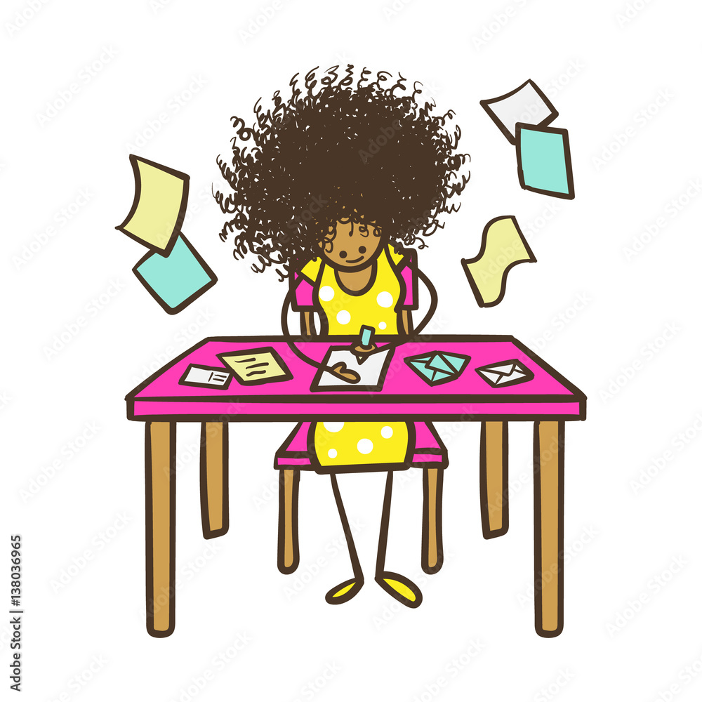 Cartoon Stick Figure Woman Writing Mail Stock Vector | Adobe Stock