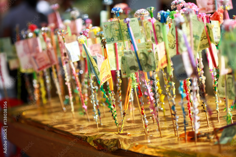 Money tree at a buddhist temple in Thailand where financial donations ...