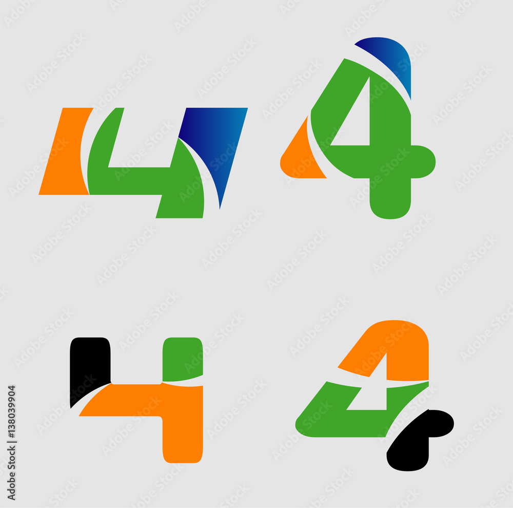 Number 4 logo. Vector logotype design set vector de Stock | Adobe Stock