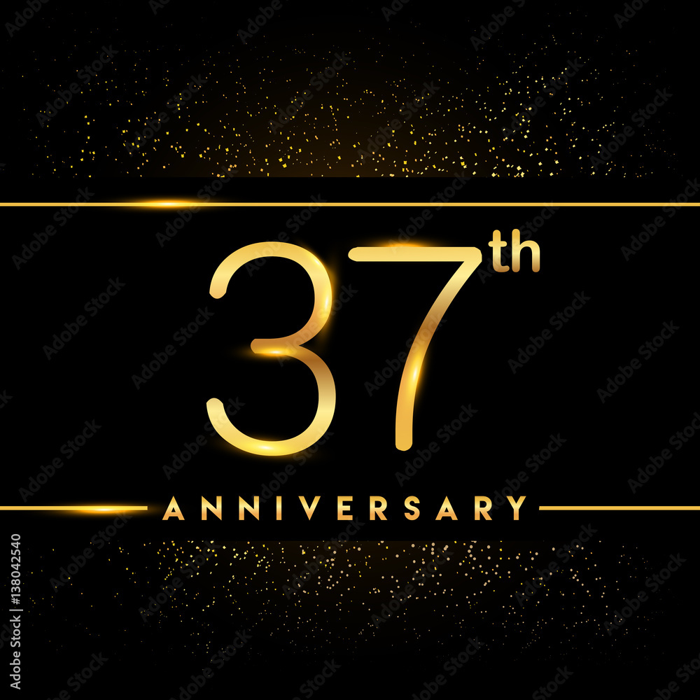Celebrating of 37 years anniversary, logotype golden colored isolated ...