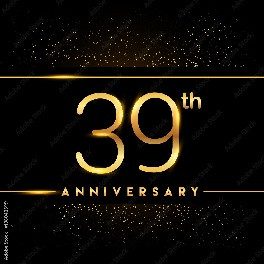 Celebrating of 39 years anniversary, logotype golden colored isolated ...
