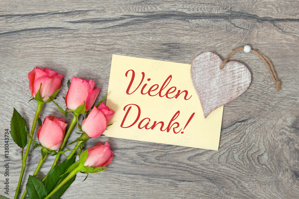 Rosen und Karte: Vielen Dank! Stock-Foto | Adobe Stock