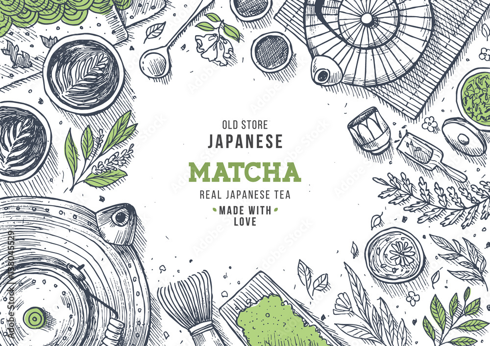 Japanese tea ceremony. Tea table top view. Vector illustration. Stock ...