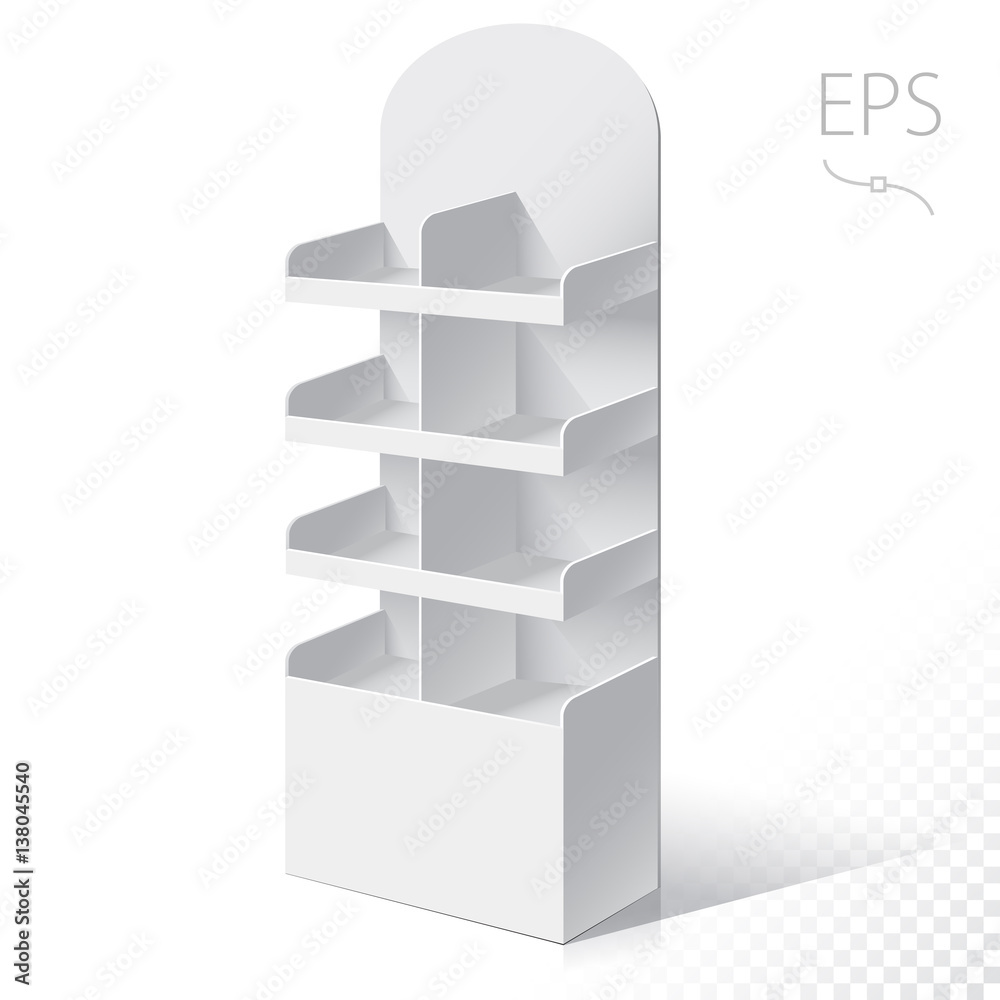 White empty box displays. Display on Isolated white background. Mock-up ...