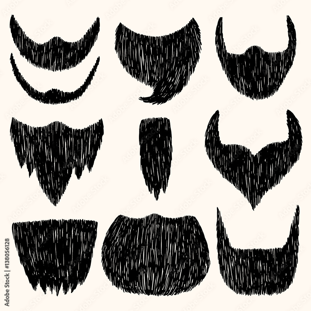 Types of mens beards. Vector hand drawing illustration in cartoon stile ...