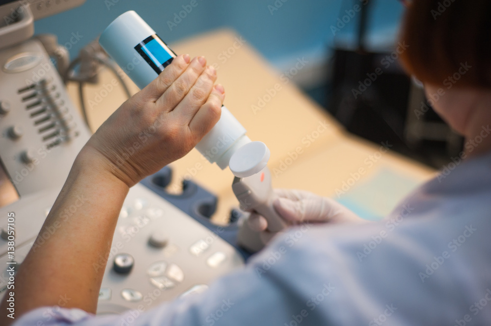 Ultrasound machine doctor"s hand usg investigation USCG Stock Photo ...