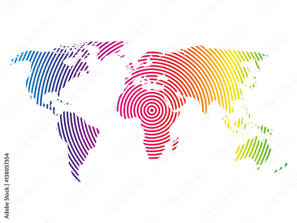 World map of rainbow spectre concentric rings on white background ...
