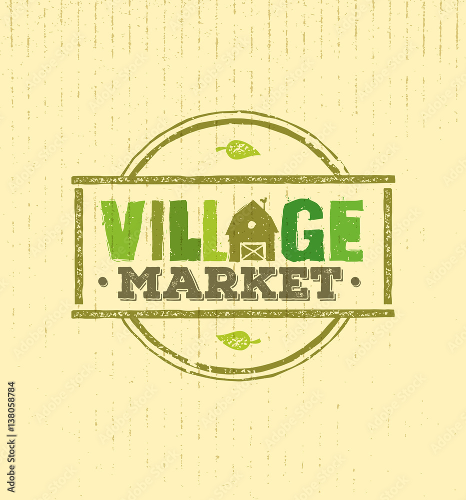 Village Market Rough Stamp Vector Concept. Local Food Sign Illustration ...