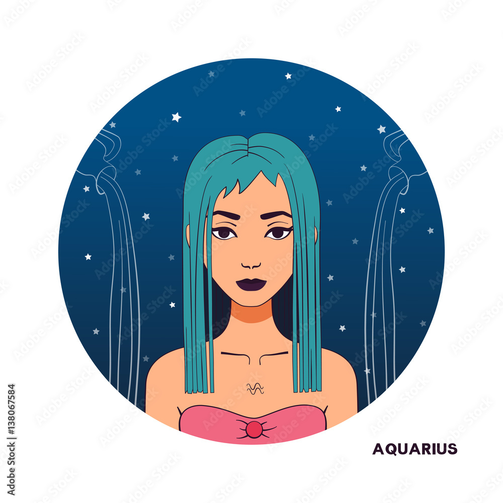 Color avatar. Young beautiful cartoon woman. Astrology symbol of zodiac ...