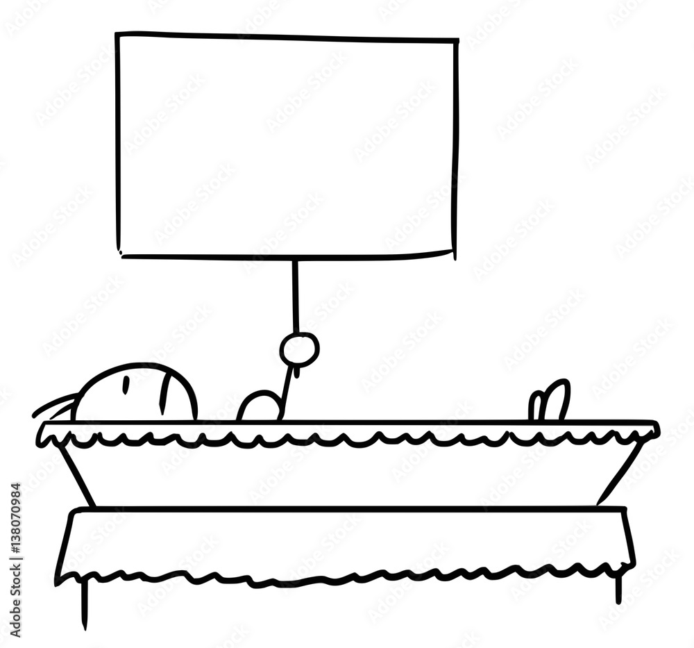 Stickman Cartoon of a Man Lying in the Coffin Holding an Empty Sign ...
