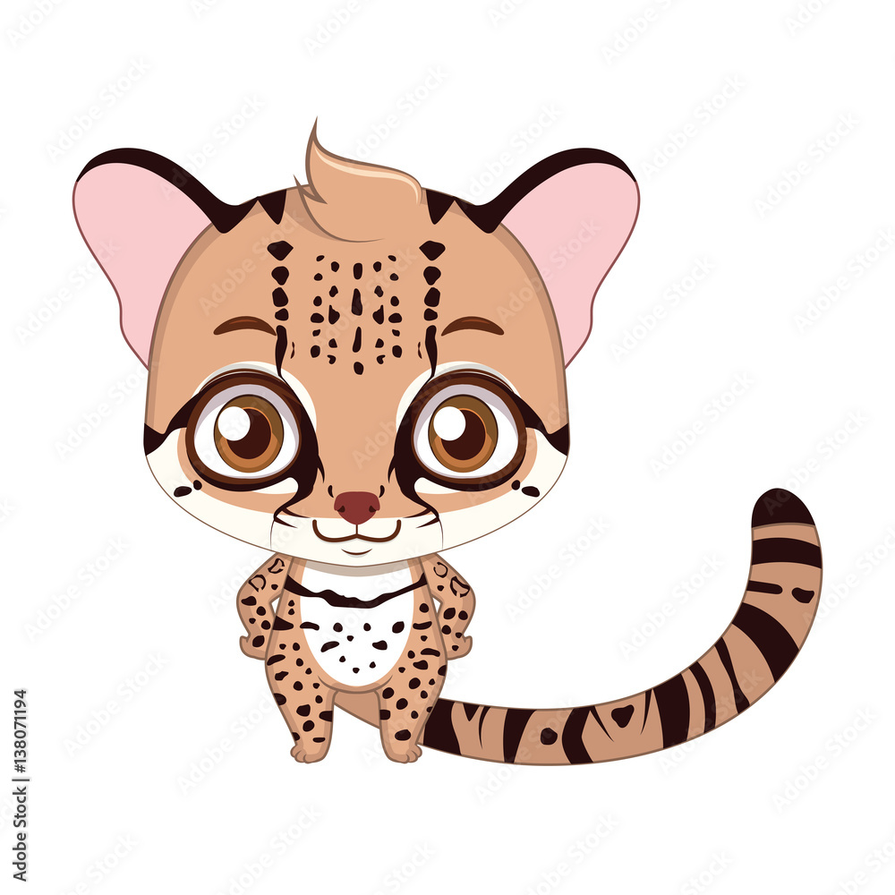 Cute stylized cartoon margay illustration ( use for stickers, fun ...