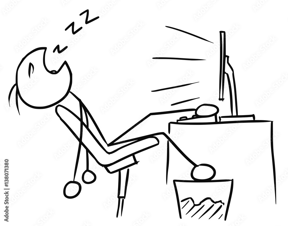Stickman Cartoon of Man in Work Sleeping in Front of the Computer ...