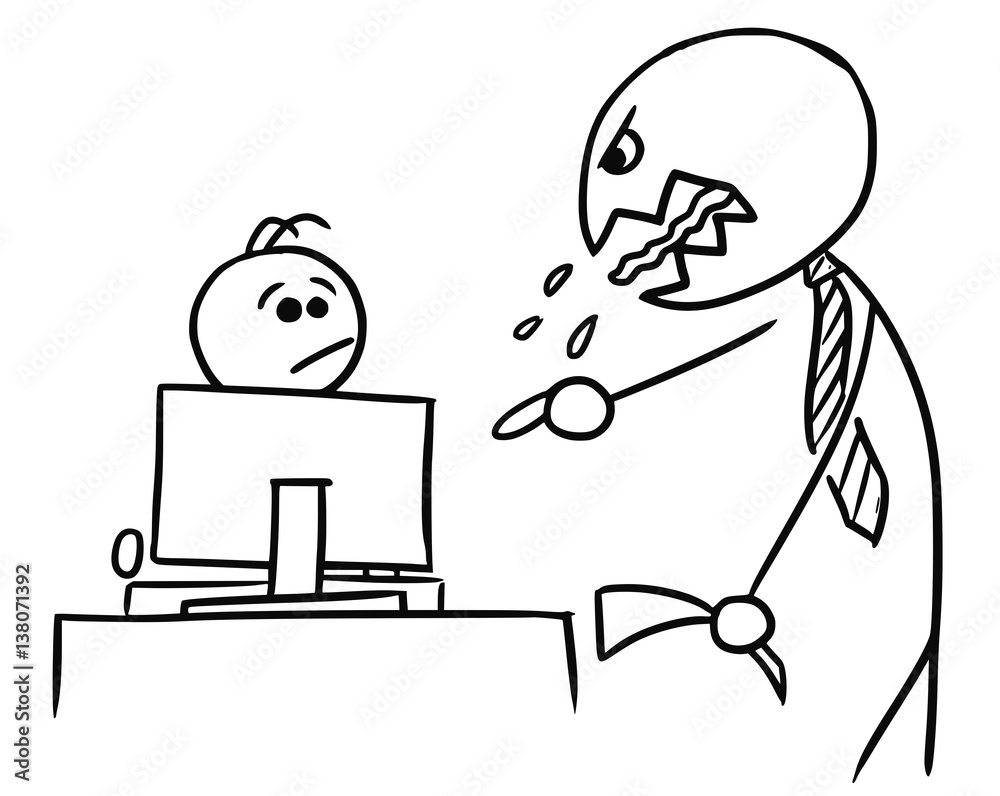 Stickman Cartoon of Boss Yelling at Computer Worker Stock Vector ...