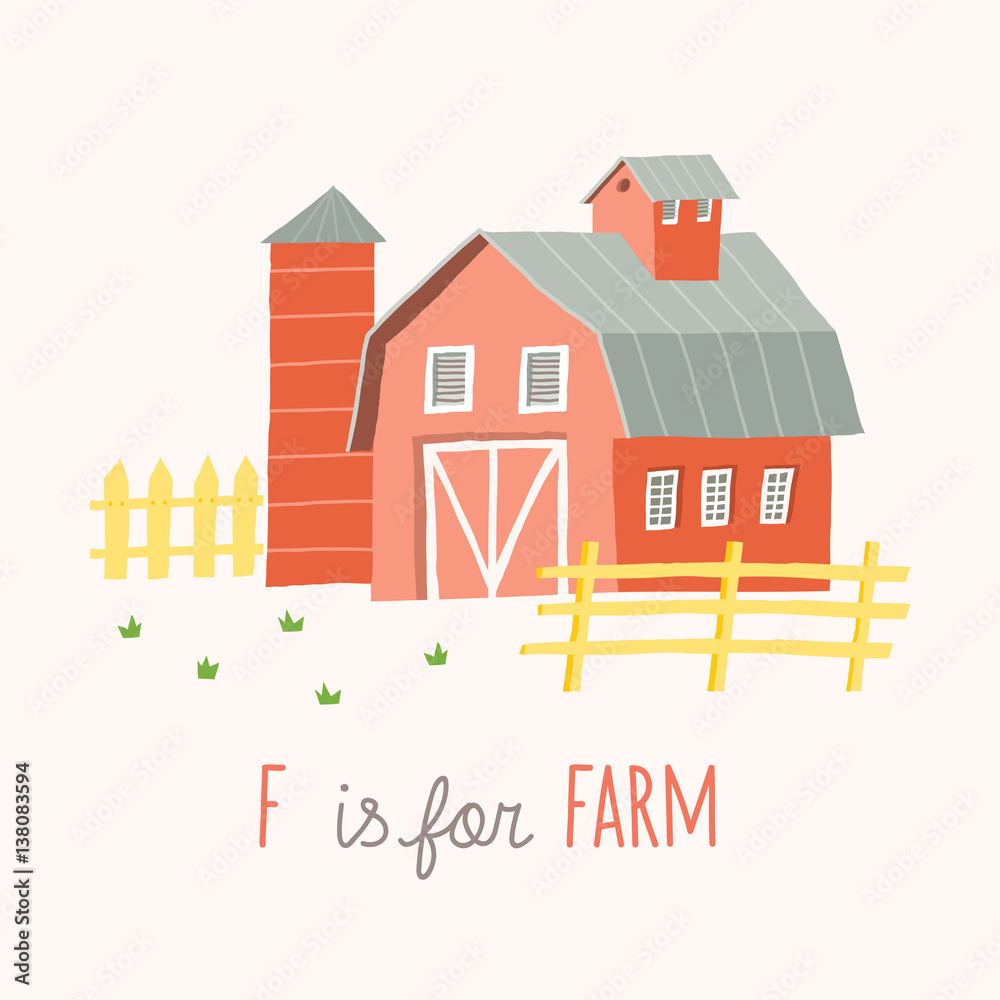 Cartoon farm building. Stock Vector | Adobe Stock