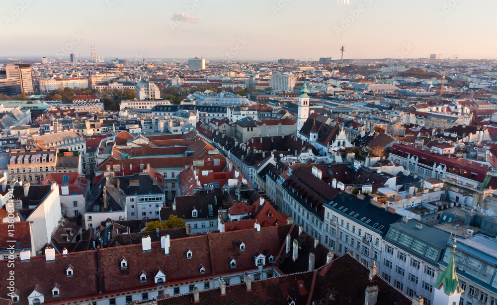 Panoramic city view from St. Stephen's Cathedral, Vienna. Aerial view ...