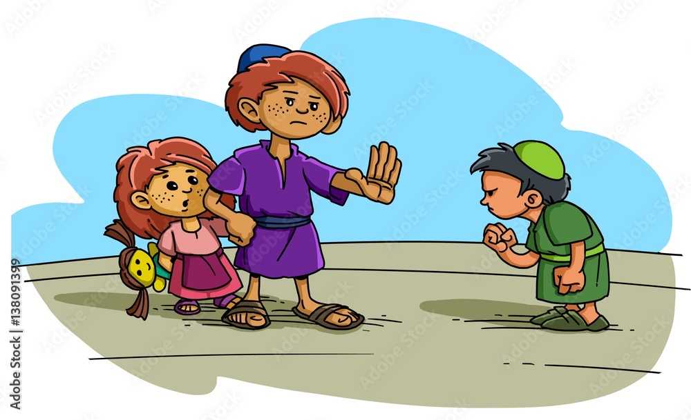 Older brother protects his sister from the offender Stock Illustration ...