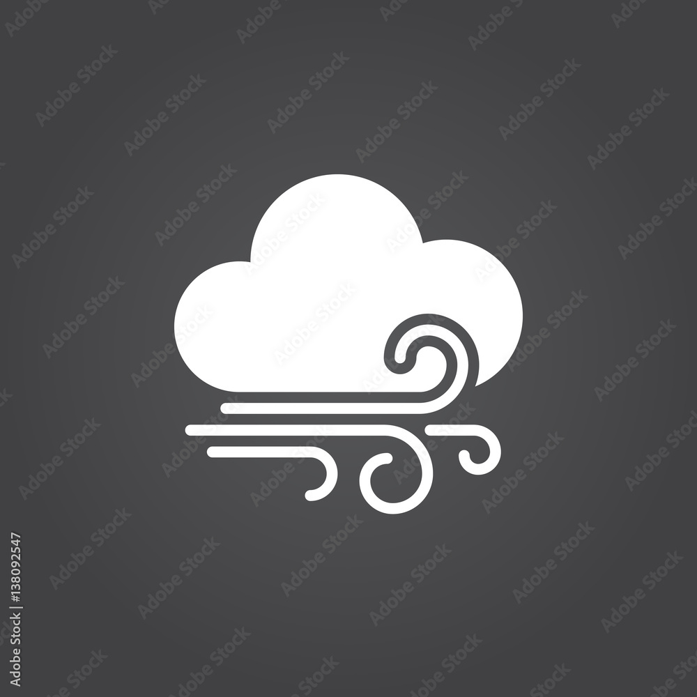 wind and clouds icon vector, solid logo, white pictogram isolated ...