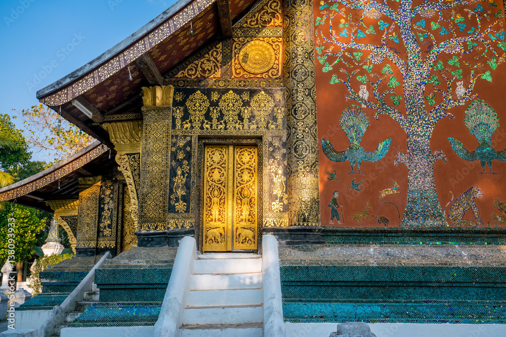 Details shot of Wat Xieng Thong, the most popular temple in Luang Pra ...