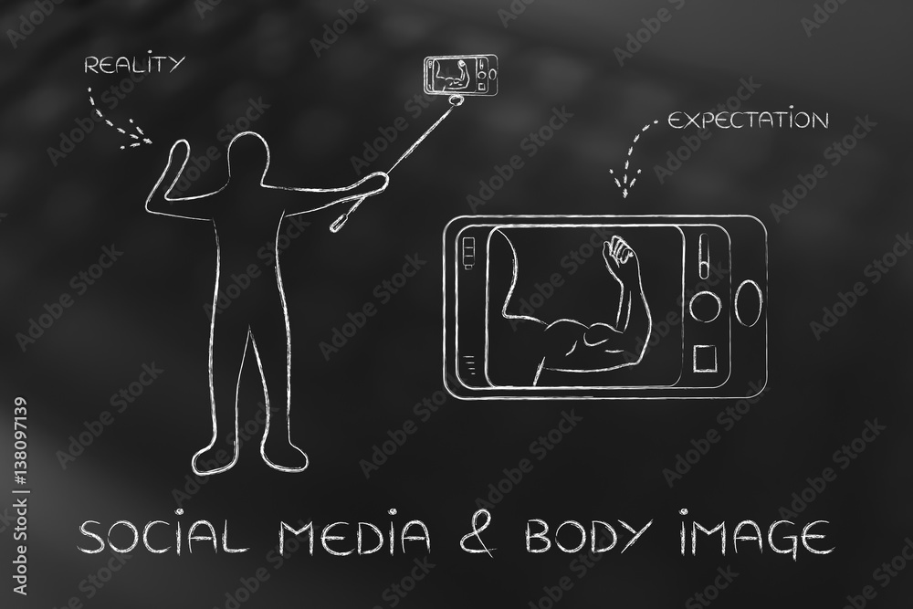 social media & body image: expectations vs realityy Stock Illustration ...