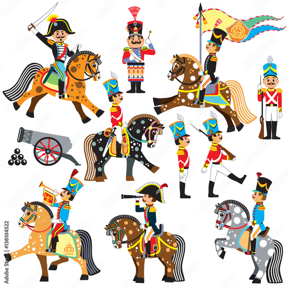 cartoon soldiers toys of Napoleonic era. Infantry and cavalry army for ...