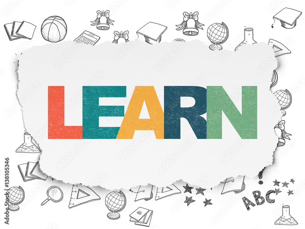 Studying concept: Learn on Torn Paper background Stock Illustration ...