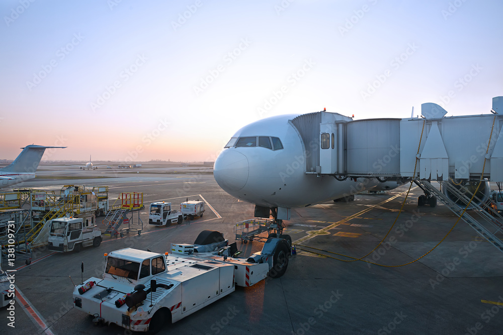 big jet plane preparing for pushback and departure in an airport ...