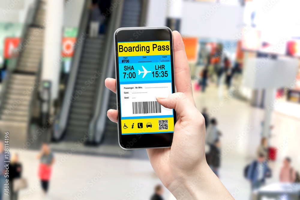 Electronic Boarding Pass on the screen of your smartphone. Concept of ...