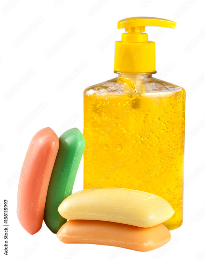 Soap liquid and solid isolated on white background Photos | Adobe Stock