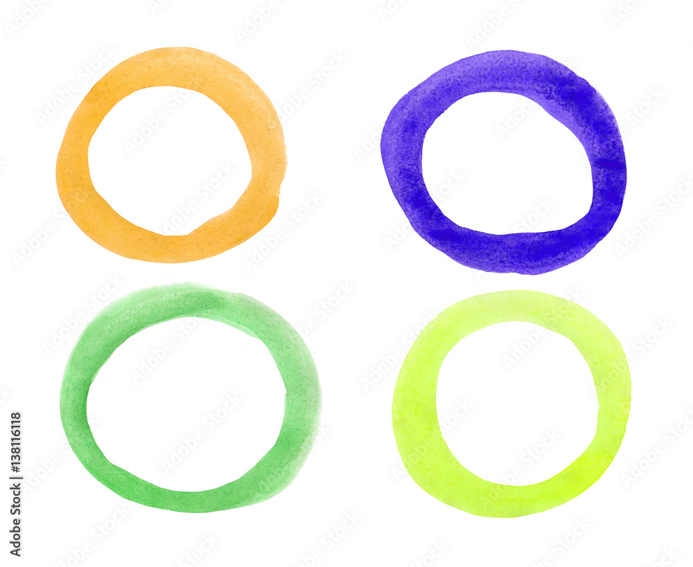 Four rings of different colors painted in watercolor Stock Illustration ...