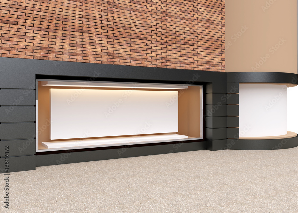 Blank mock up of store street showcase window in a city. 3D rendering ...