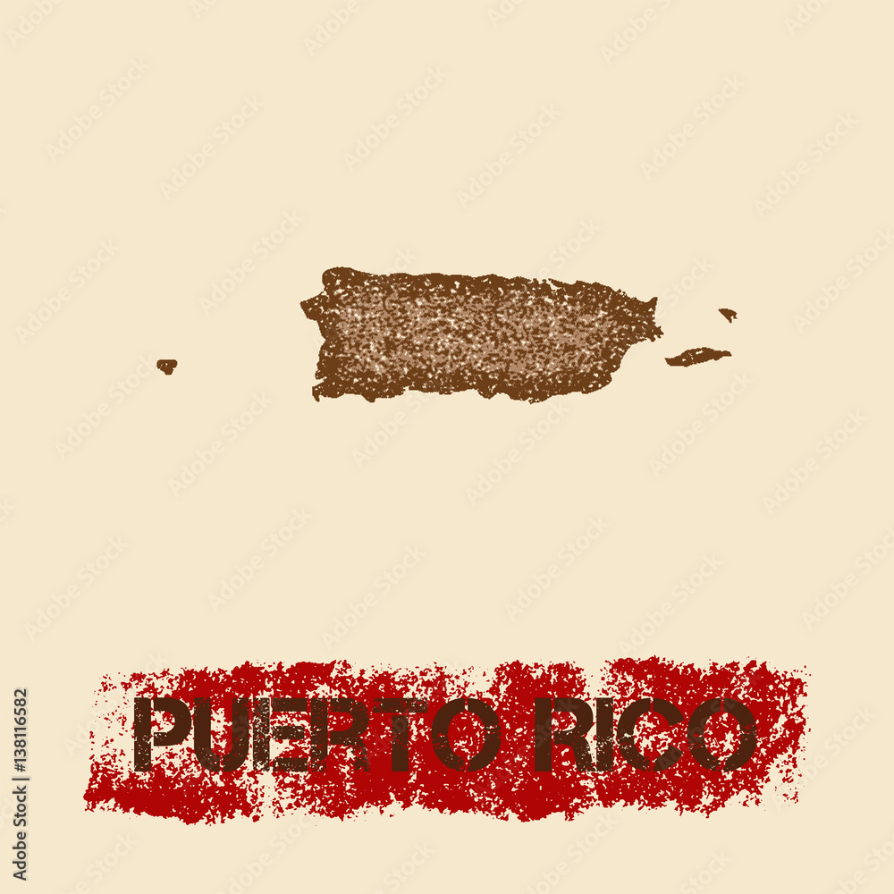 Puerto Rico distressed map. Grunge patriotic poster with textured ...