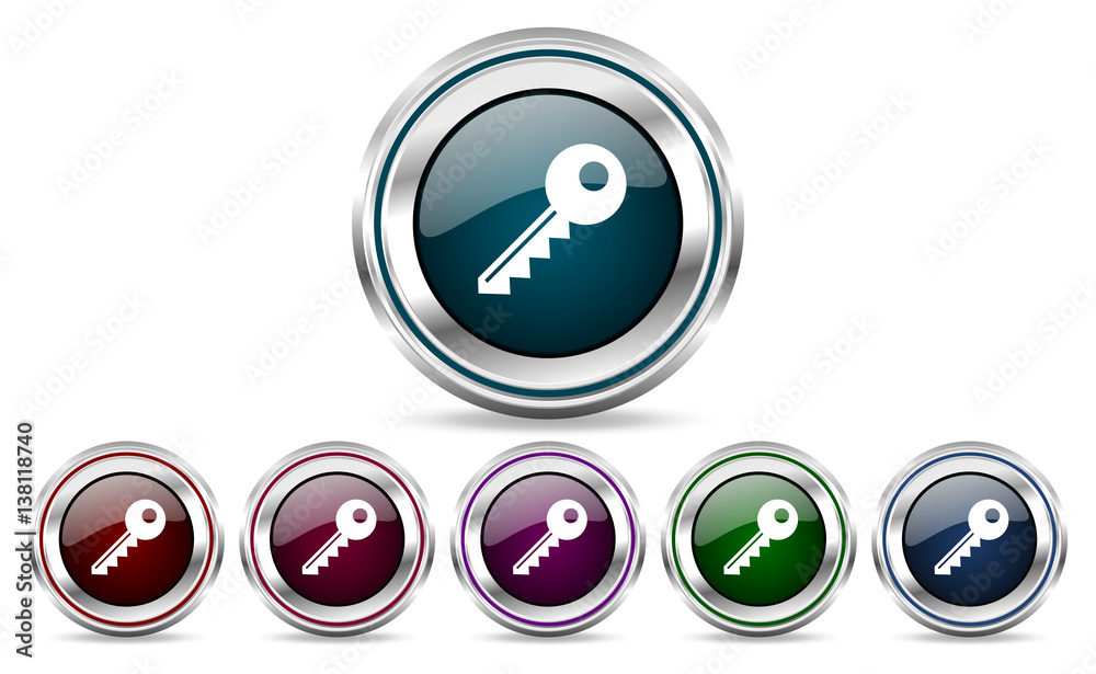 Key silver metallic web set of vector icons isolated on white ...