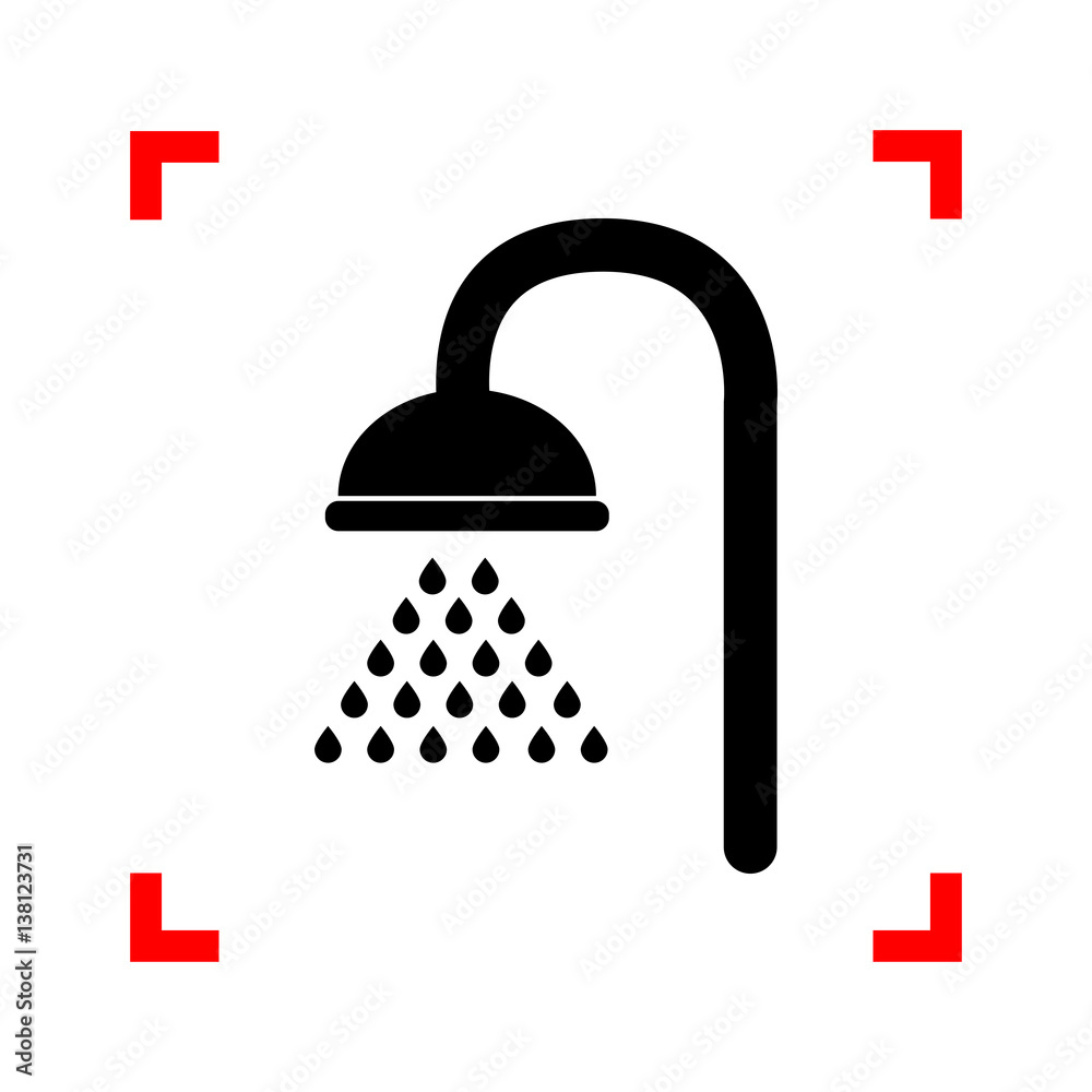 Shower sign. Black icon in focus corners on white background. Is Stock ...