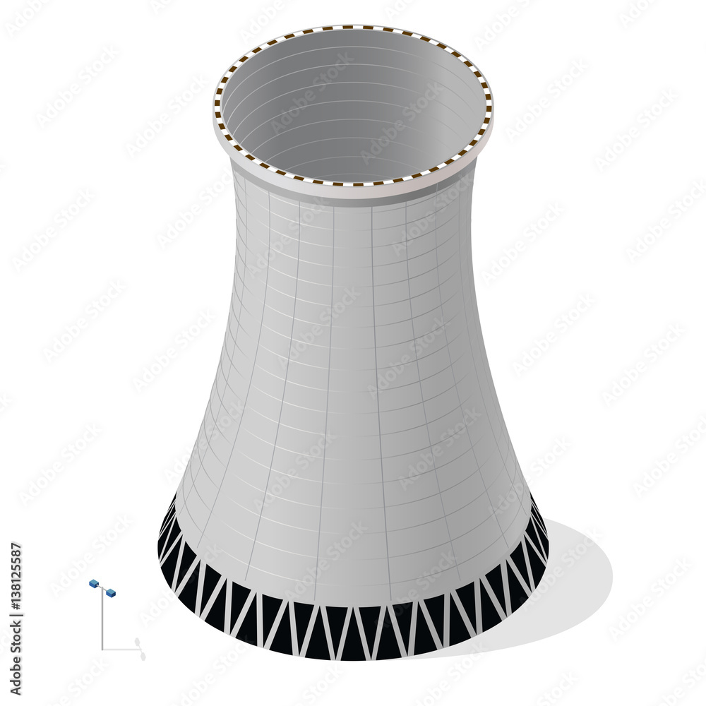 Vector cooling tower of power plant. Concrete thermal power plant tower ...