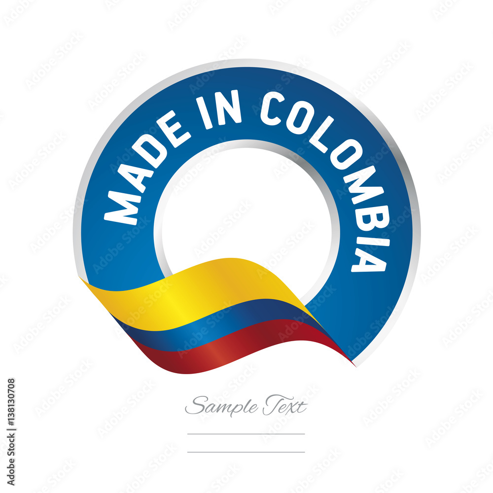 Made in Colombia flag blue color label button logo icon banner Stock ...