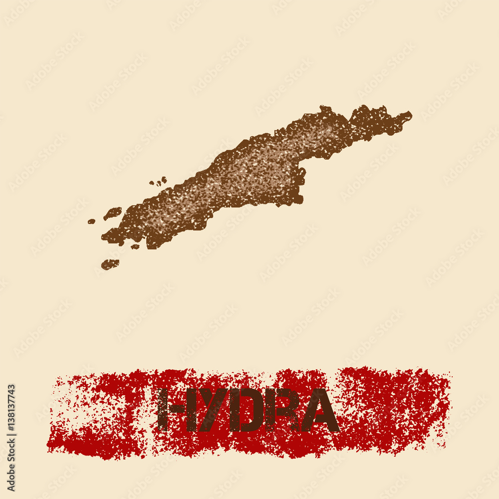 Hydra distressed map. Grunge patriotic poster with textured island ink ...