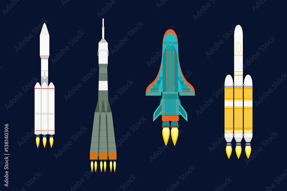 Vector technology ship rocket cartoon design for startup innovation ...