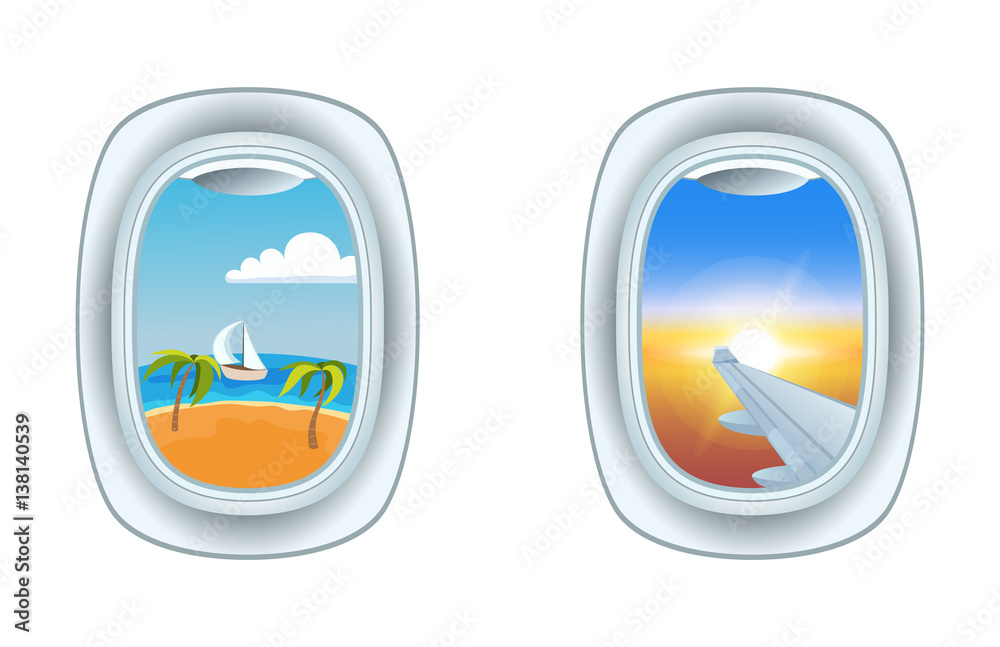 Airplane window view vector illustration. Stock Vector | Adobe Stock