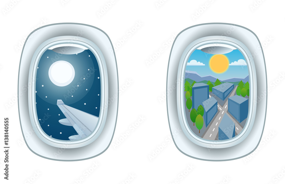 Airplane window view vector illustration. Stock Vector | Adobe Stock