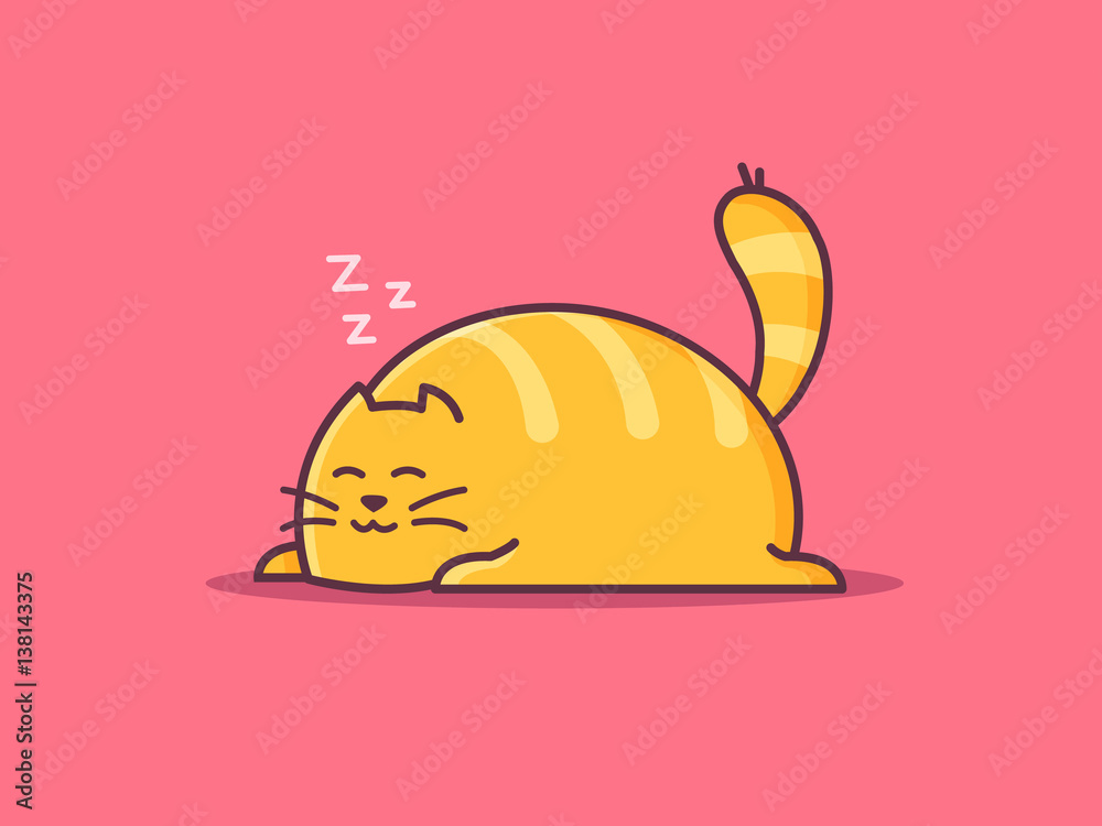 Happy fat orange cat sleeping and dreaming vector cartoon illustration ...