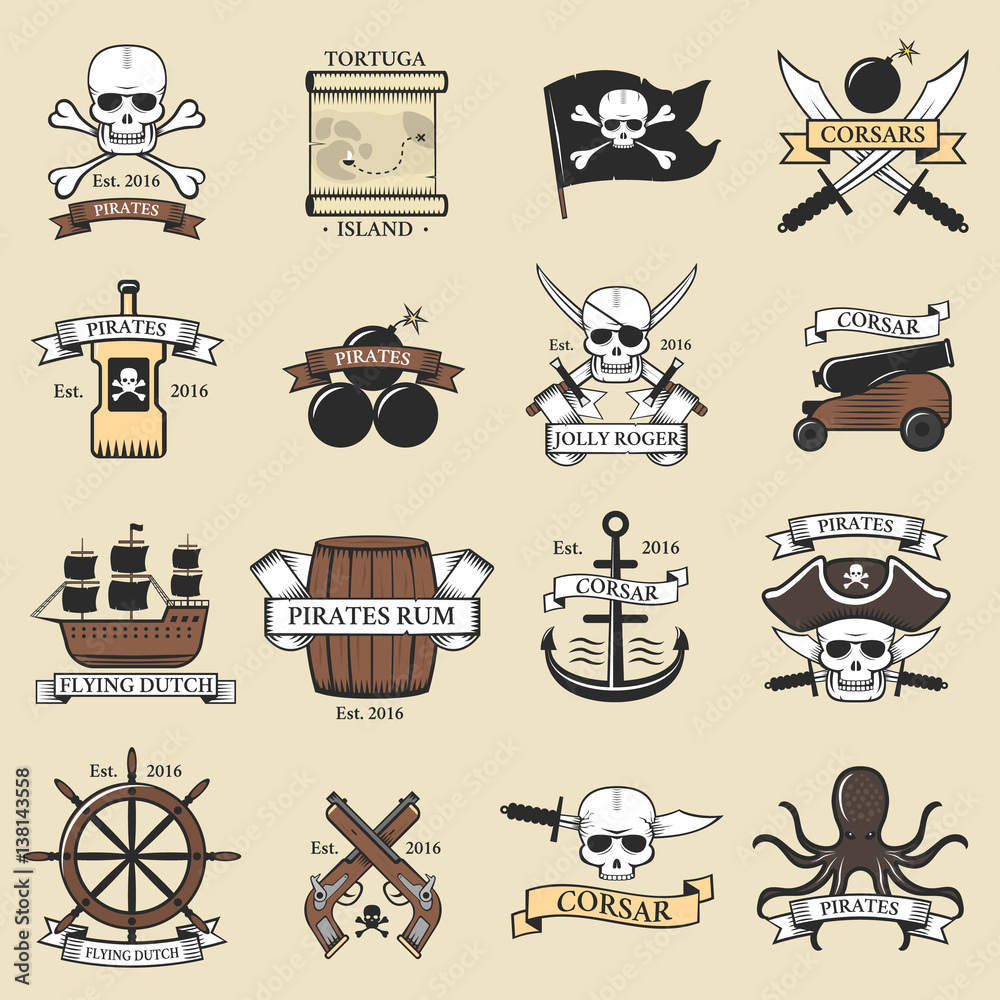 Modern professional pirate logo marine badges nautical sword old ...
