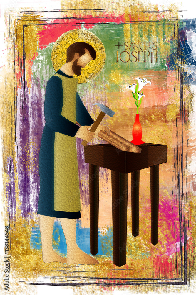St Joseph the worker, abstract artistic religious design Stock ...
