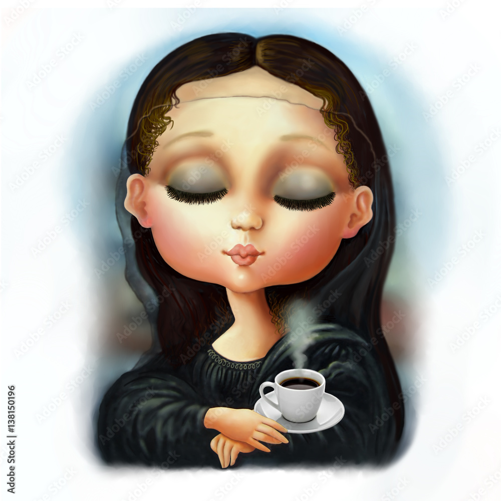 Mona Lisa with Italian Espresso Stock Illustration | Adobe Stock