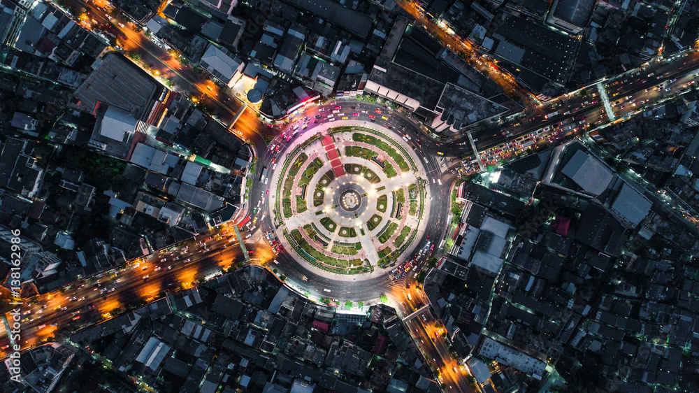 Road roundabout with car lots Wongwian Yai in Bangkok,Thailand. street ...