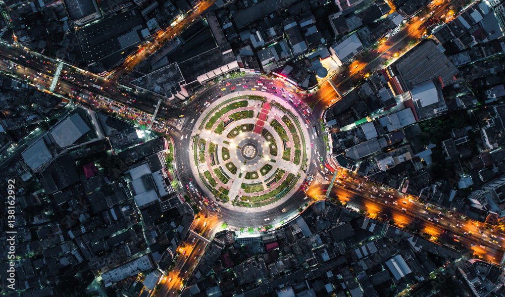 Road roundabout with car lots Wongwian Yai in Bangkok,Thailand. street ...