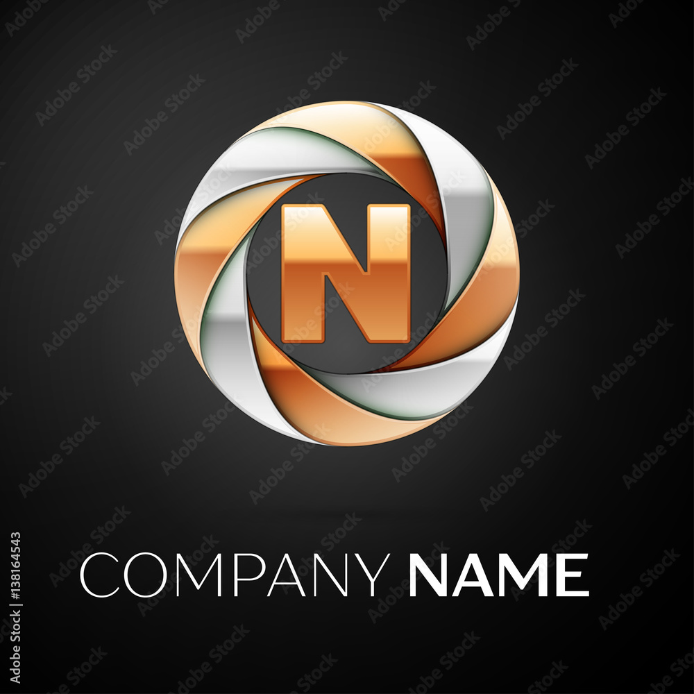 Letter N vector logo symbol in the colorful circle on black background ...